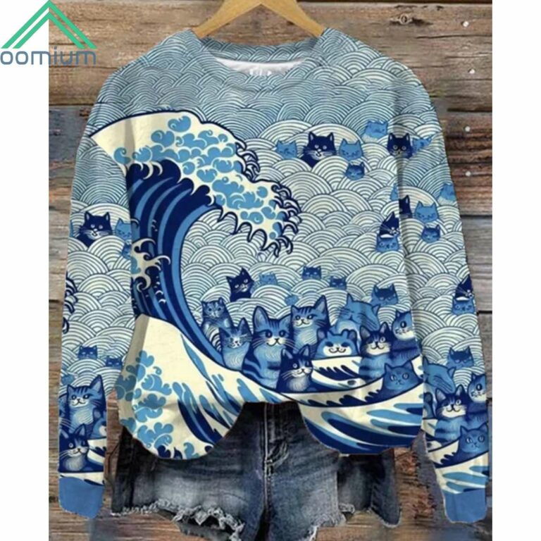 Women's Blue Wave Cat Shirt - oomium.com