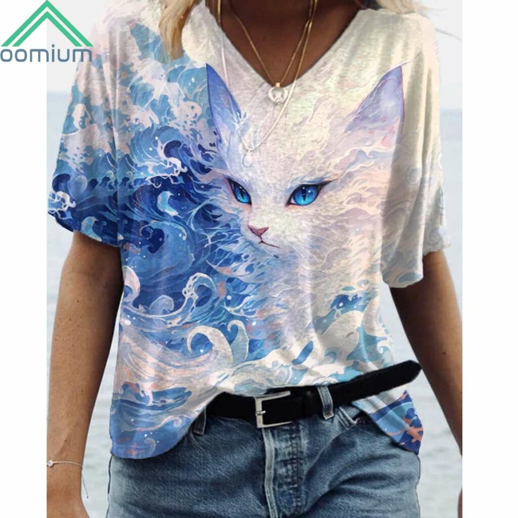 Women's Blue Wave Cat Shirt - oomium.com